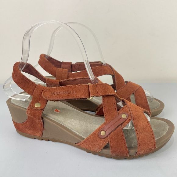 Merrell | Shoes | Merrell Tortoiseshell Leather Strappy Wedge Sandals ...